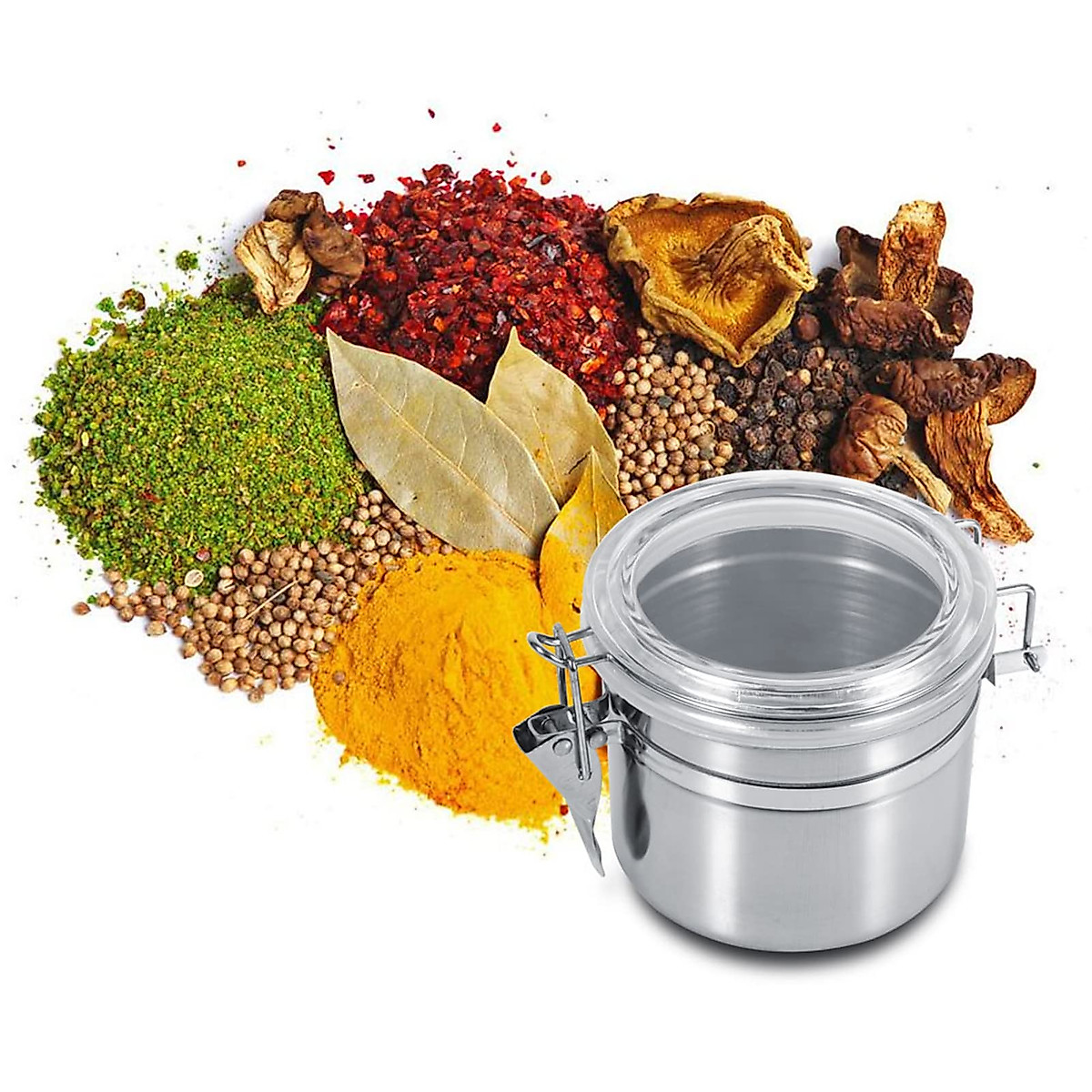 Food Storage Container Set, 4 Sizes Stainless Steel Kitchen Food Storage Container Bottle with Clear Lids for Tea Coffee Sugar Flour Baking Dry Storage, Metal Pantry(34x20x24cm / 13.4x7.9x9.4in)