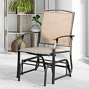 Giantex Outdoor Glider Chair W/Sturdy Metal Frame & Breathable Mesh Fabric, Porch Lounge Swing Rocking Chair for Lawn, Garden, Porch, Backyard, Poolside, Patio Glider for Outside