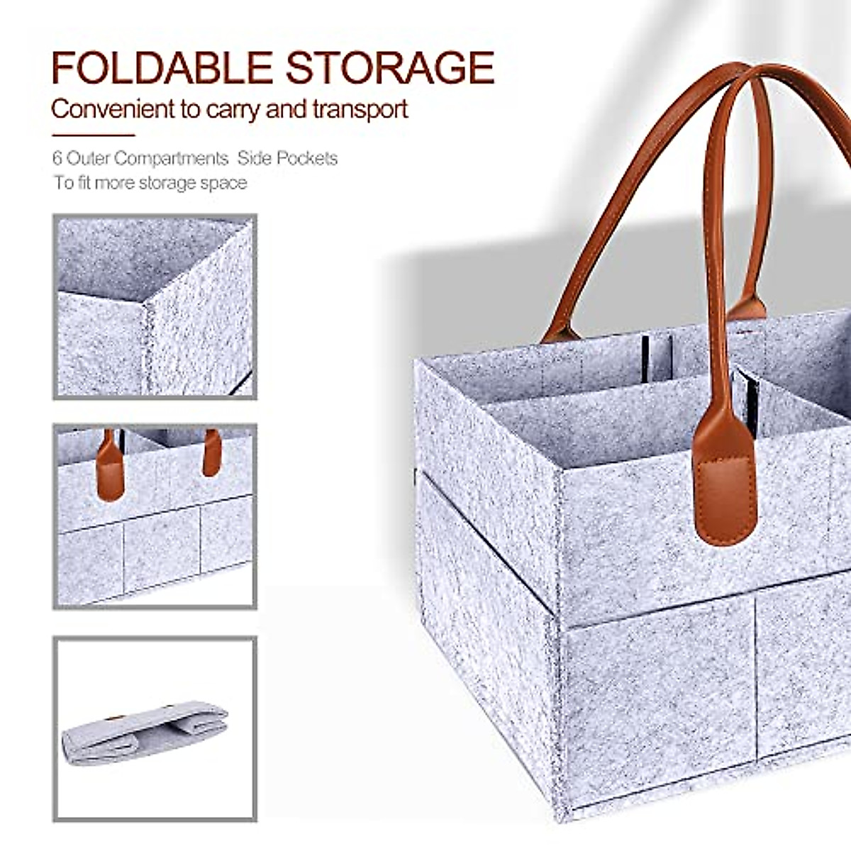 Baby Diaper Caddy Organizer Yubella Extra Large Nursery Storage Bin,Car Organizer for Diapers and Baby Wipes,Grey,Sturdy with Stiff Sides,Holds Enough Diapers,As Bed Organizer,Secondary Diaper Station