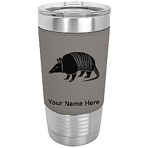 LaserGram 20oz Vacuum Insulated Tumbler Mug, Armadillo, Personalized Engraving Included (Faux Leather, Gray)