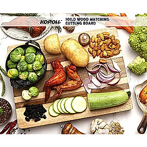 KONOLL Large Acacia Oak Wood Cutting Board for Kitchen Multipurpose Chopping Board with Juice Groove & Built-in well for Meat, Cracker, Vegetables and Cheese, 15 x 12 x 1.5 Inch