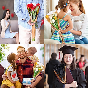 Whaline 50Pcs Flower Wrapping Bags Christmas Kraft Paper Floral Packing Sleeves Bouquet Bags Clear Flower Wrapping Sleeves for Thanksgiving Wedding Birthday Mother's Day Gift, 9.8x3.9x17.9 Inch