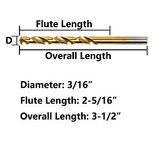 VALYRIANTOOL Titanium Drill Bit Set 20 Pcs 3/16" HSS Jobber Drill Bits, Premium 4341 High Speed Steel Jobber Length Drill for Drilling on Mild Steel, Copper, Aluminum