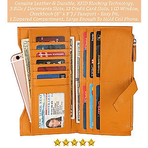 Mou Meraki Women RFID Blocking Real Leather Bifold Wallets For Women-Shield Against Identity Theft (Yellow)