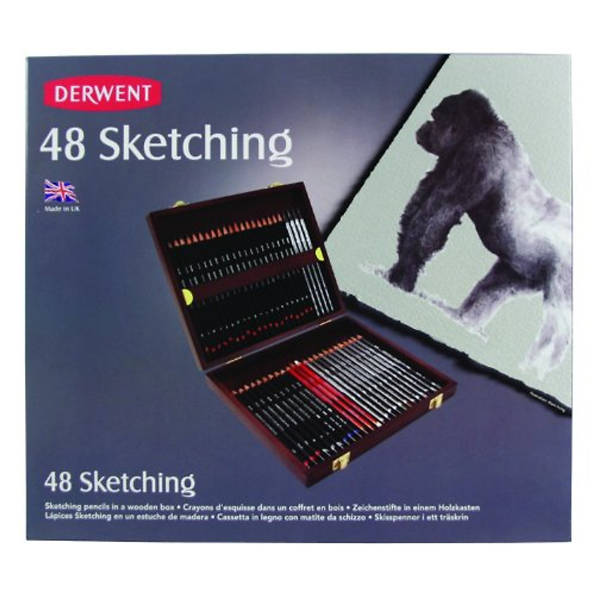 Derwent Sketching Pencils, 4mm Core, Wooden Box, 48 Count (0700759)