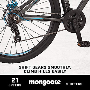 Mongoose Impasse HD Mountain Bike, Men and Women, 29-Inch Wheels, Aluminum Frame, Twist Shifters, 21-Speed Rear Deraileur, Front and Rear Disc Brakes, Charcoal