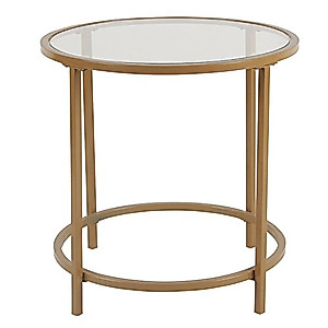Spatial Order Round Metal Accent Table Glass Top, Gold