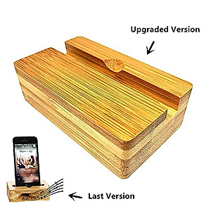 Upgrated Cell Phone Stand Amplifier, Fanshu Desktop Mobile Phone Holder, Universal Portable Wood Cellphone Dock on Desk Bamboo Bed Stand Mount Cradle Loud Speaker for Phone