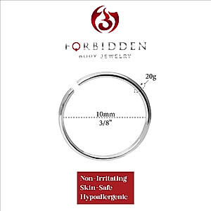 Forbidden Body Jewelry 20g Surgical Steel 10mm (3/8 Inch) Seamless Nose Ring Hoop, Nose Piercing