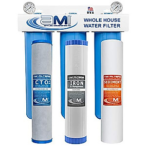 Applied Membranes Inc. 3-Stage Whole-House Water Filter System, 4.5x20-Inch Sediment, Carbon, and Iron Filter Cartridges