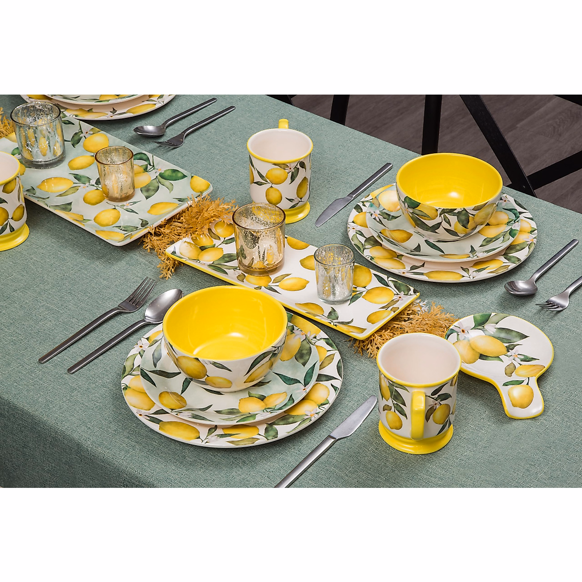 Bico Lemon Dreams Ceramic Bowls Set of 4, 26oz, for Pasta, Salad, Cereal, Soup & Microwave & Dishwasher Safe