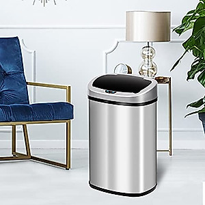 Trash Can,13 Gallon Automatic Garbage Can,Kitchen Trash Can with Lid,Modern Style Touch Free High-Capacity Brushed Stainless Steel Waste Bin,for Bathroom Kitchen Office Home,Indoor and Outdoor