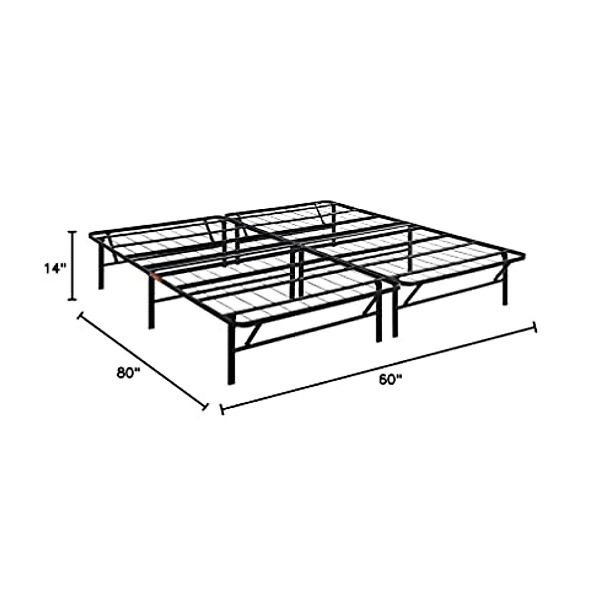 Olee Sleep 14 Inch Foldable Dura Metal Platform Bed Frame, Comfort Base, Height for Under-Bed Storage, Black, Queen