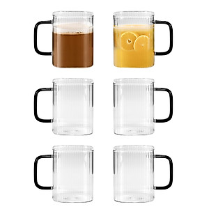 Wtrgas 6 Packs Simple Glass Coffee Mugs with Handle, 17 oz Clear Coffee Cups for Home, Cafe, Coffee Bar