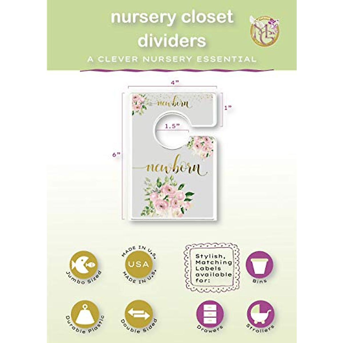 Mumsy Goose Nursery Closet Dividers Mauve Floral Baby Clothes Dividers Girl Grey Pink and Gold Closet Organizers