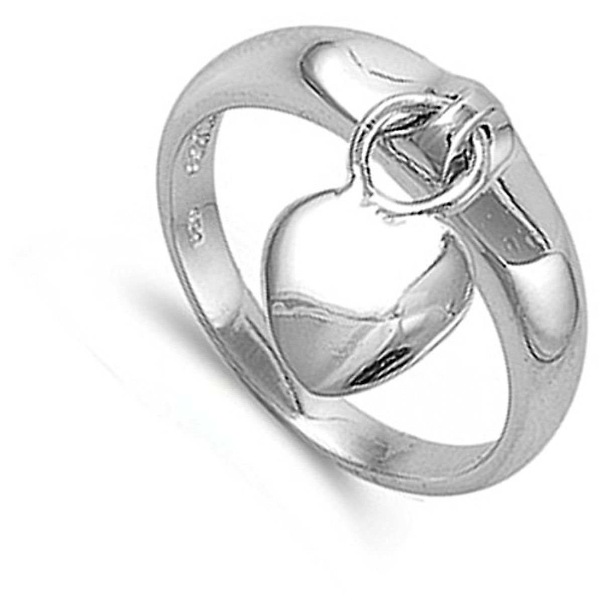 Sterling Silver Women's Dangling Heart Charm Ring Cute 925 Band 5mm Size 5