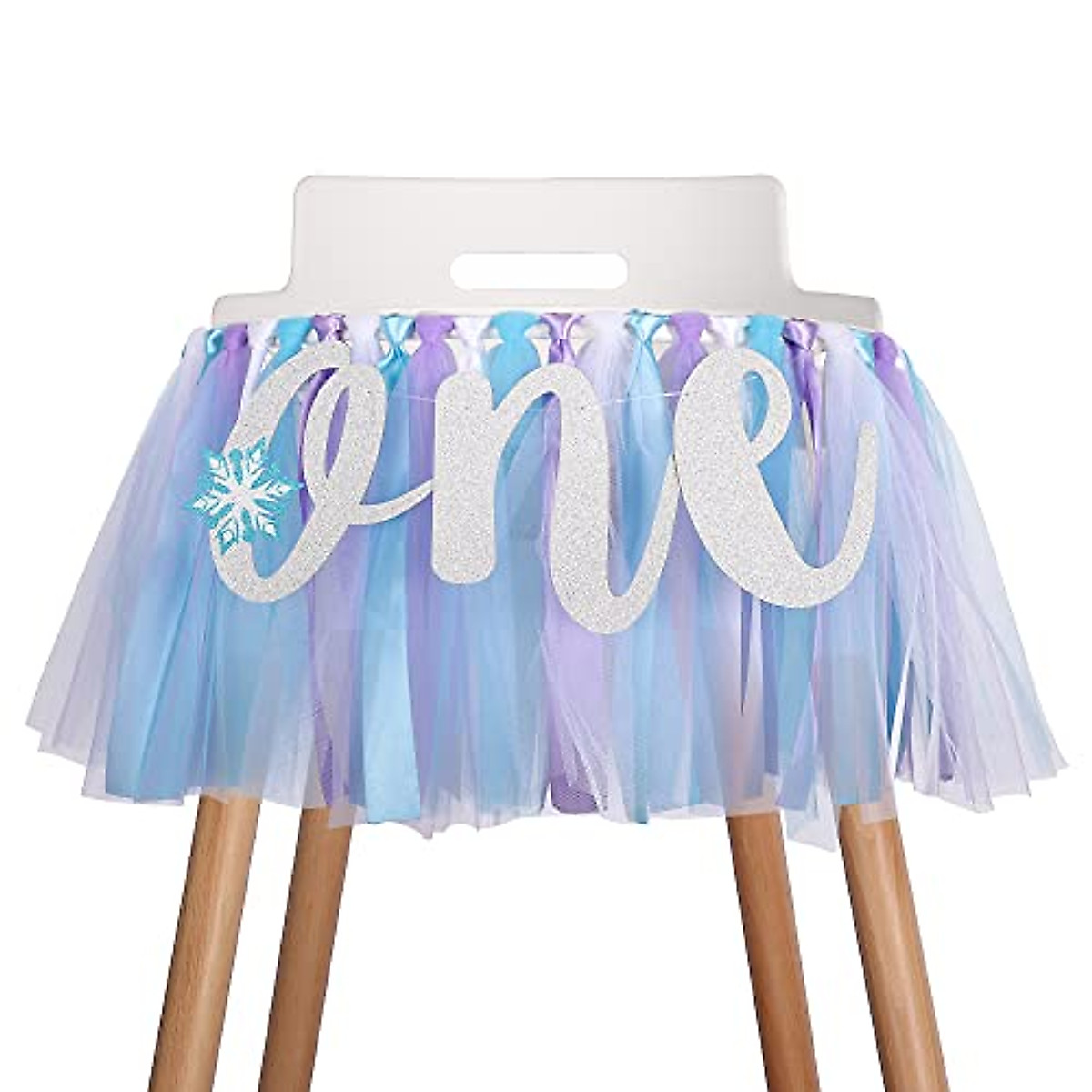 Snowflake Highchair Banner Decoration for Baby - Party Theme Pull Flag, High Chair Fabric Garland, 1st First Birthday Banner, Photo Props, Handmade