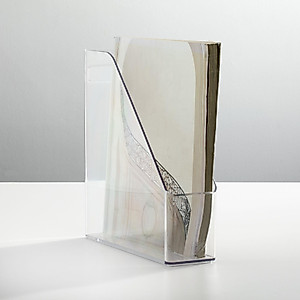 mDesign Plastic Slim Vertical File Folder Bin Storage Organizer with Handle - Hold Notebooks, Binders, Envelopes, Magazines for Home Office, Work Desktops, Ligne Collection, Clear