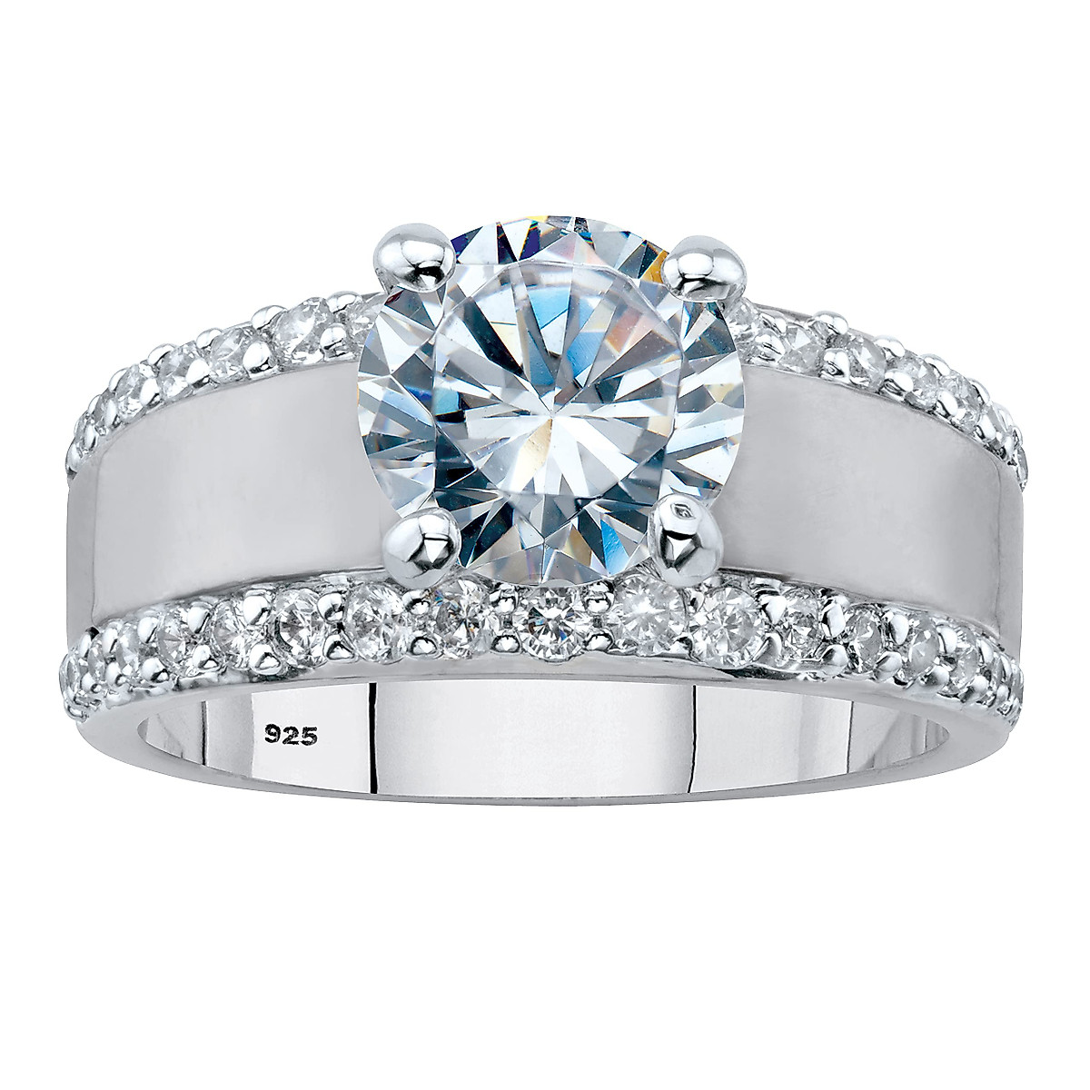 PalmBeach Platinum-plated Sterling Silver Round Cubic Zirconia Brushed Band Engagement Ring Sizes 6-10 Size 9