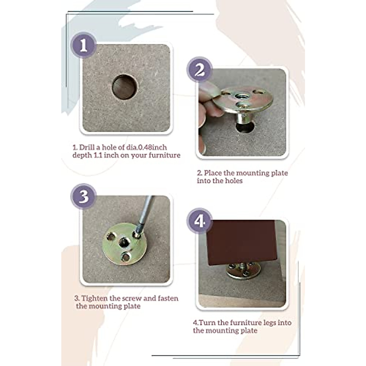 6 Inch Wooden Sofa Legs Set of 4, Brown Square Wood Furniture Feet Couch Legs, Mid Century Modern Dresser Replacement Feet for Chair Cabinet Armchair Recliner Table Or Home DIY Projects Bun Feet