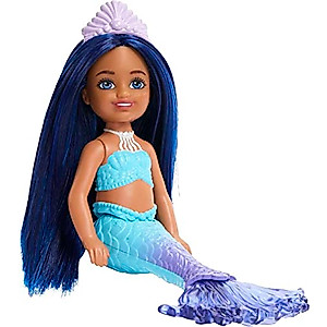 Barbie Mermaid Chelsea Doll with Midnight Blue Hair and Ombre Tail, Mermaid Toys, Crown Accessory