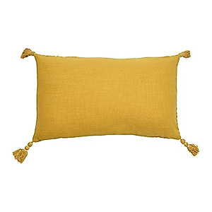 Creative Co-Op Cotton Embroidered Lumbar Tassels Pillow, 20" L x 12" W x 2" H, Multicolor