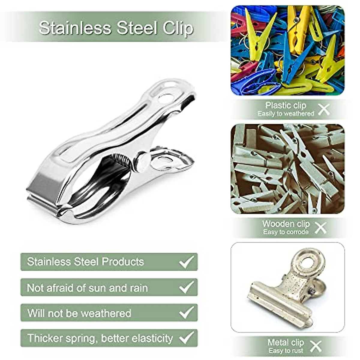 40PCS Stainless Steel Clothes Pins - Beach Towel Clips to Keep Your Towels, Clothes, Blanket from Blowing Away or Sliding Down, Heavy Duty Metal Clips for Greenhouse Netting