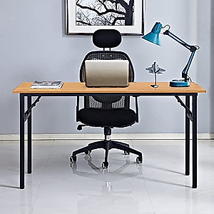 Need Computer Desk Office Desk 55 inches Folding Table Computer Table Workstation No Install Needed,Teak Black AC5BB-140X