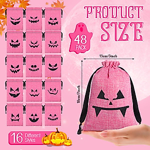 Paterr 48 Pcs 5 x 7 Inch Halloween Burlap Treat Bags Bulk Halloween Party Favors Pumpkin Goody Gift Bags with Drawstring Small Candy Pouches for Kids Halloween Trick or Treat Candy Bags(Pink)