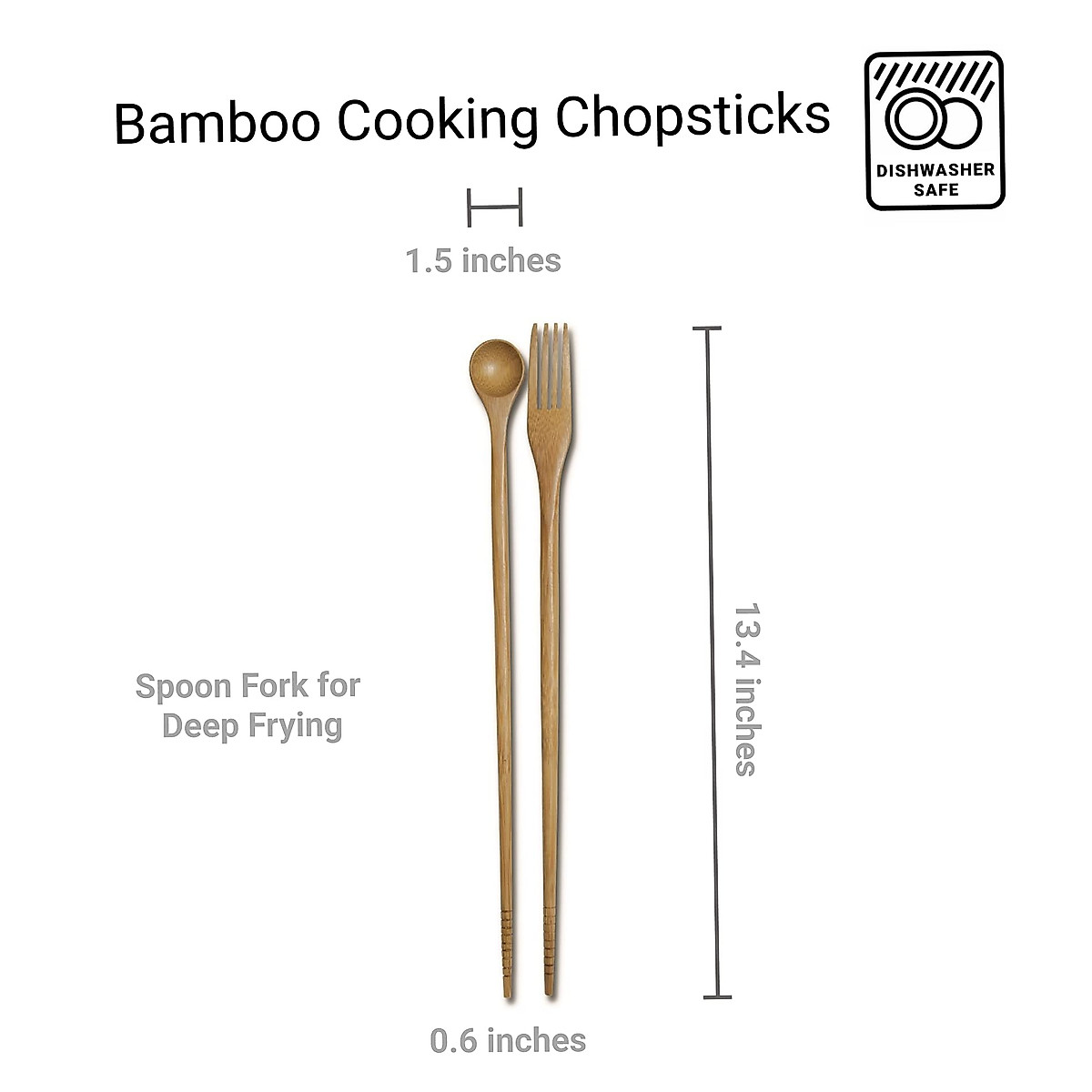 JapanBargain 3789, Bamboo Cooking Chopsticks with Spoon and Fork 3-in-1 Taste and Cook Cooking Utensil for Deep Frying Shabu Hot Pot Noodles, 13 inch Long, 1 Pair