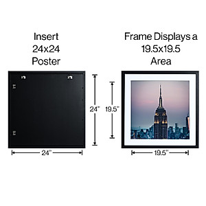 Frame Amo 24x24 Black Picture Frame with 19.5x19.5 White Mat Opening for 20x20 Image, 1 Inch Border, Acrylic Face