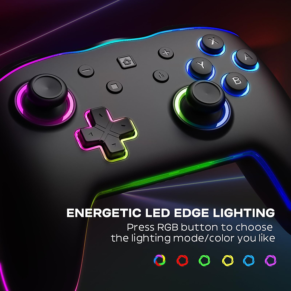 D.Gruoiza Colorful LED Switch Pro Controllers for Switch/Lite/OLED, Wireless Switch Controller with Adjustable Vibration,Turbo,6-Axis Gyro (Black LED)