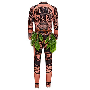 Oispvpes Maui Tattoo Costume Halloween Cosplay Jumpsuit Adult Mens outfit Women dress up 2XL