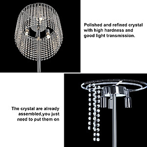 Crystal Floor Lamp, Modern Standing Lights 64.9" Tall Pole Lamp Elegant Chrome Finish with Crystal Shade Floor Lamp Bright Floor Lamp for Living Room Bedroom Office Study Room Girls Room Silver