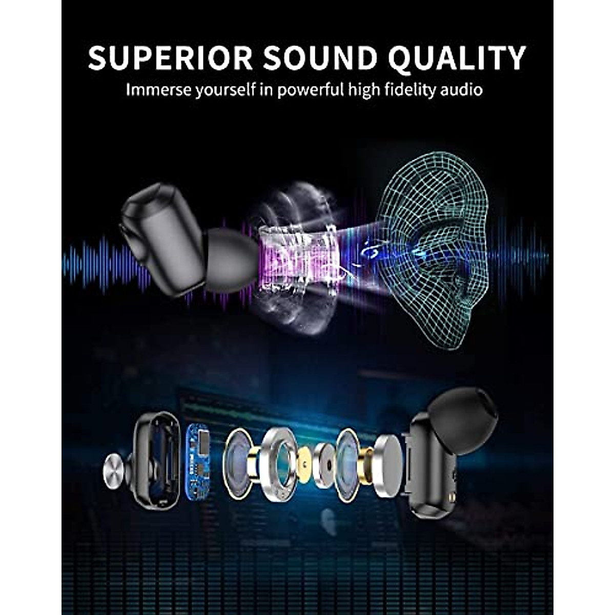 DolTech T20 True Wireless Earbuds Bluetooth Headphones, Bluetooth 5.0 Earphones with Charging Neckband, CVC 8.0 Noise Canceling in-Ear Headphones IPX7 Waterproof Headsets with Built-in Mic (Black)