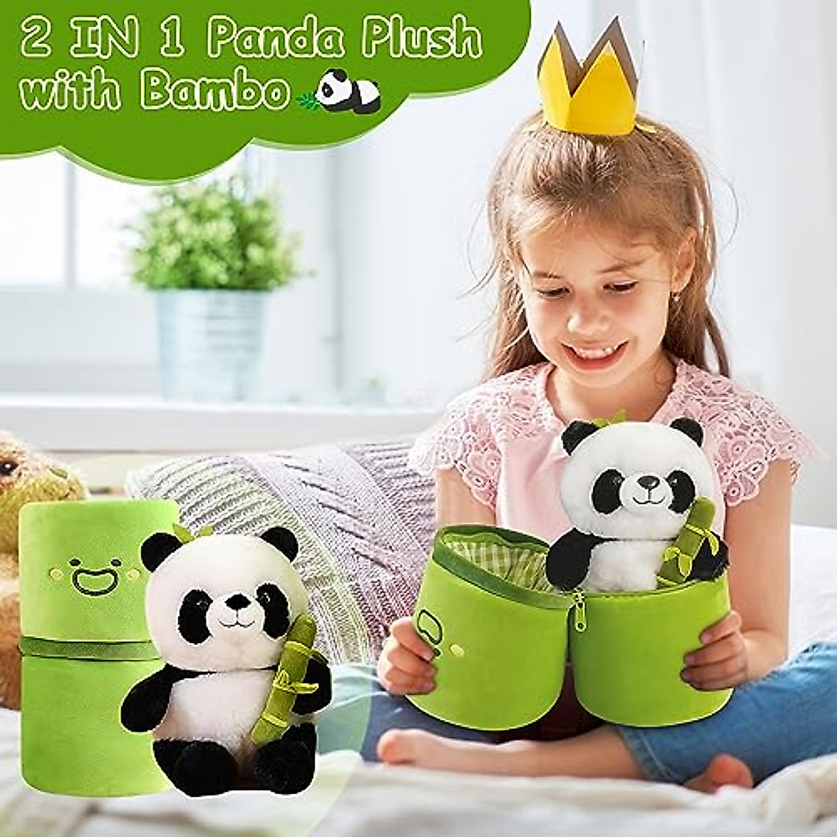 Emoin Panda Stuffed Animals Panda Bamboo Plush Toy 11.8 Inch Bamboo Tube Panda Pillow Stuffed Panda Bear Plushies Panda Doll Gifts for Boys Girls