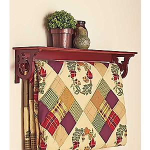 TRM Wood Wooden Quilt Rack Wall Mount 1 tier Shelf Scroll Walnut Finish