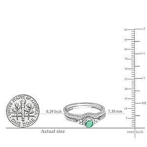 Dazzlingrock Collection 10K Round Emerald And White Diamond Ladies Halo Style Bridal Engagement Ring Set, White Gold, Size 6