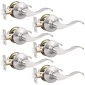 GOBEKOR 6 Pack Passage Lever Door Handle Brushed Nickel Wave Door Levers Interior Door Handles for Closet Keyless Indoor Door Locks