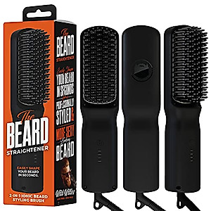 Beard Straightener Brush for Men by Wild Willies - 2-in-1 Ionic Styling Brush, 3 Temperature Settings for Beard & Hair - Anti-Scalding & Ionic Technology Eliminates Frizz - Beard Straightening Comb
