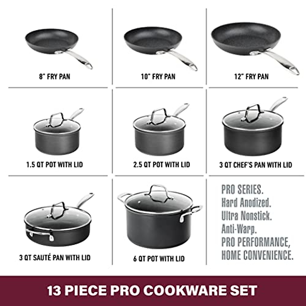 Granitestone Pro Pots and Pans Set 13 Piece Hard Anodized Premium Chef’s Cookware with Ultra Nonstick Diamond & Mineral Coating, Stainless Steel Stay Cool Handles Oven Dishwasher & Metal Utensil Safe