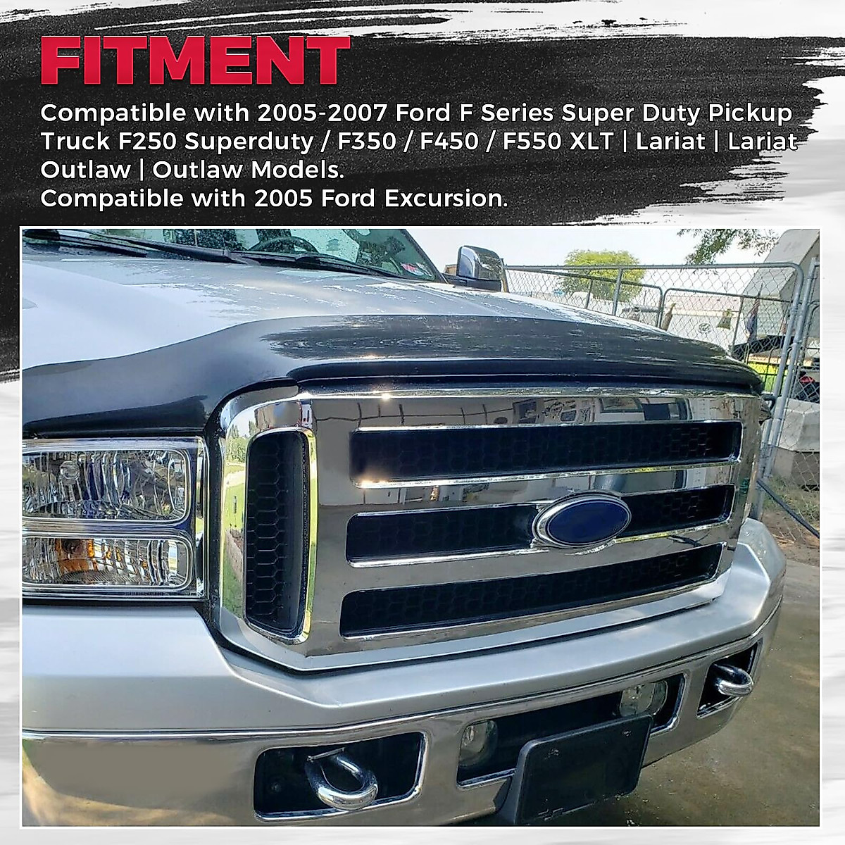JMTAAT Front Grille Assembly Compatible with Ford 2005-2007 SuperDuty F250 F350 F450 F-250 F-350 F-450 Chrome With Gray Honey Comb Replacement for FO1200456 5C3Z8200BAA (Without Emblem)