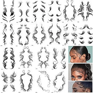 20 Sheets Baby Hair Tattoo Stickers 20 Styles Tattoo Edges for Hair Fake Hairline Stickers Temporary Waterproof Lasting Curly Hair DIY Salon Hairstyling Template Makeup Tool (7x 4.3inch)