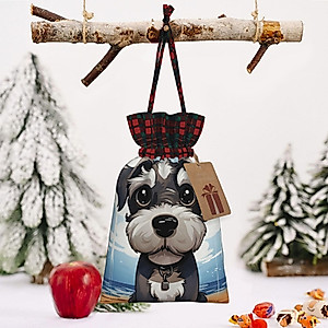 Adorable Schnauzer Print Christmas Gift Bag Burlap Reusable Drawstring Bags Xmas Favor Sack Gift Wrapping Bags For Holiday Wedding Christmas New Year'S Day