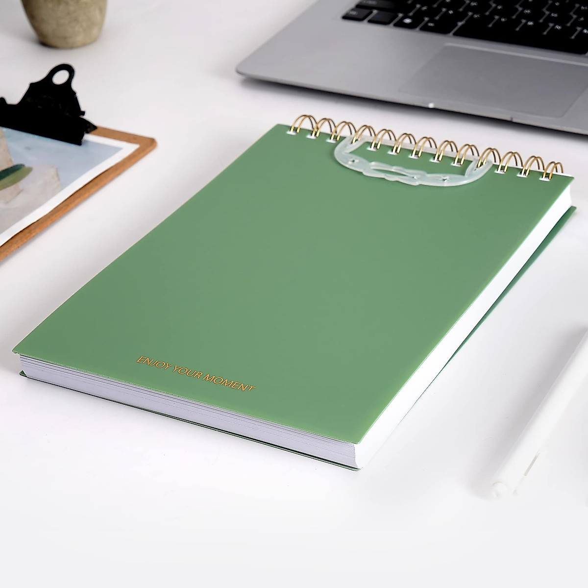 Yoment Top Spiral Notebooks,Top Bound Notebooks Lined 6"x 9",College Ruled Waterproof Cover Notepad,80 sheets(160 Pages),Durable Meeting Notebook for School and Office Business,Green