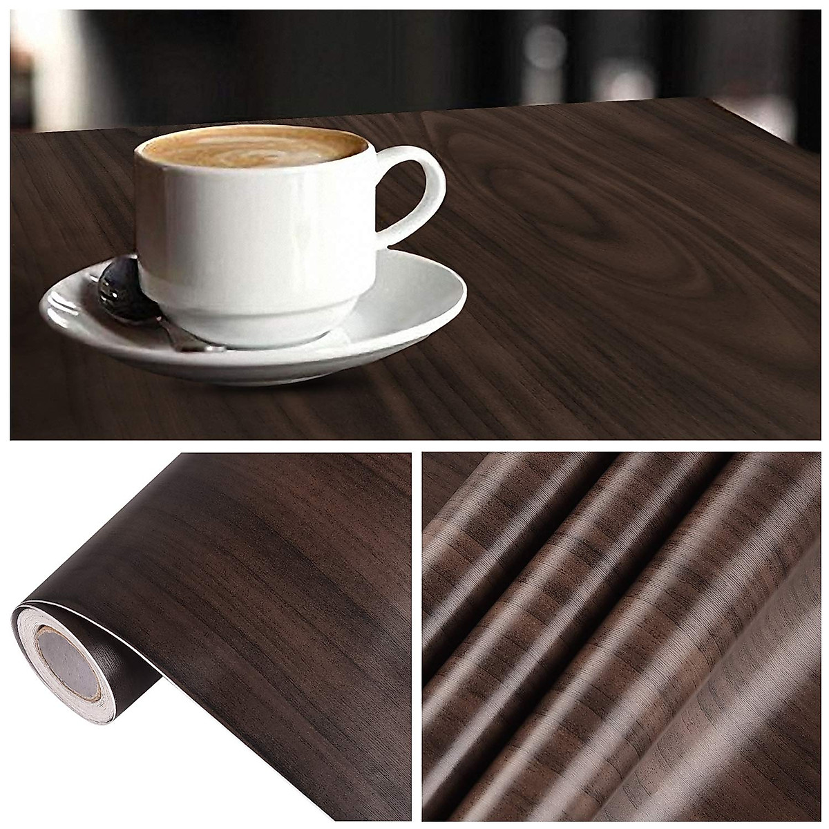 Mecpar 17.71" x 118" Walnut Wood Grain Wallpaper Wood Peel and Stick Wallpaper Self Adhesive Removable Waterproof Wallpaper for Kitchen Door Countertops Cabinets Shelves Decorative