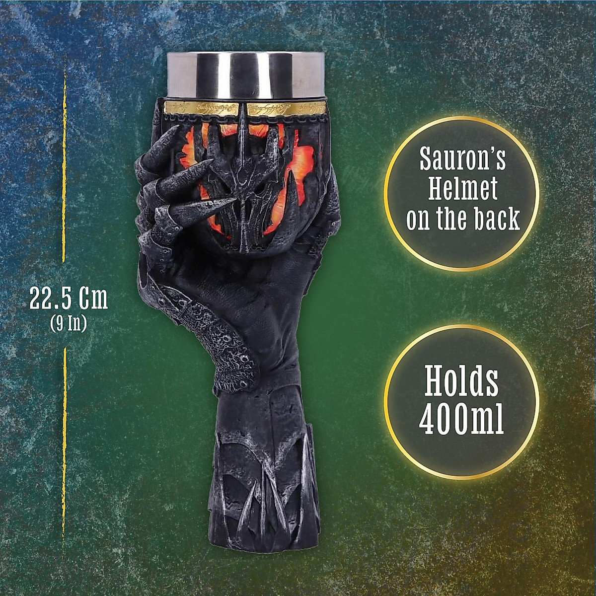 Nemesis Now Lord of the Rings Goblet - Hand-Painted Themed Drinkware, Perfect Collectible for LOTR Fans and Enthusiasts - Sauron
