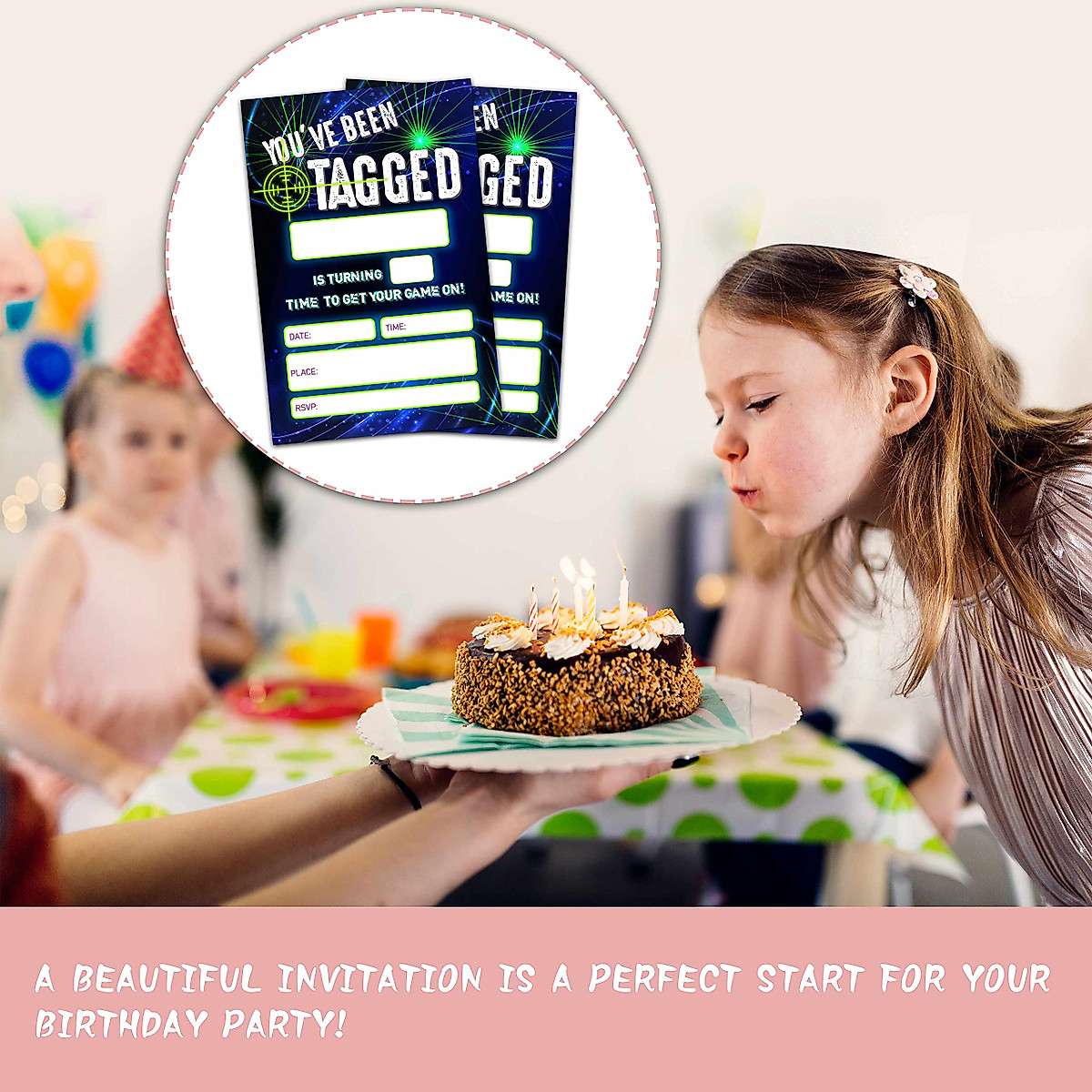 Laser Tag Birthday Invitations with Envelopes(20-Pack), You've Been Tagged, 4"x6" Fill-In Style Birthday Party Invites-yqk-b25