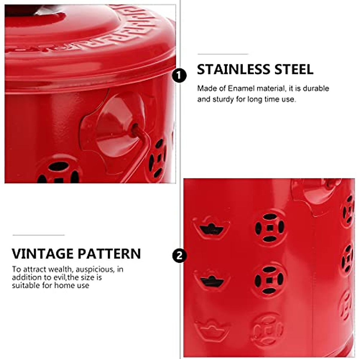 Yardwe Burn Barrel Incinerator Cage Stainless Steel Incinerator Can Metal Garden Fire Pit with Burning Tongs for Ancestor Money Waste Paper Garden Leaves Red