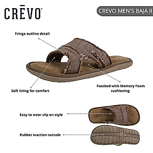 Crevo Baja II Men's Slide Sandals Memory Foam Frayed Hemp Design, Dark Brown, 9